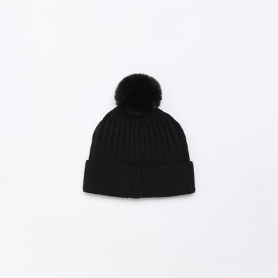 Mini boys black bobble beanie hat | River Island