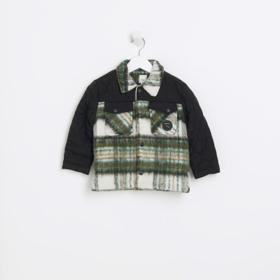Mini boys green check hybrid shacket | River Island
