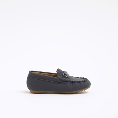 Mini Boys Navy Faux Leather Loafers | River Island