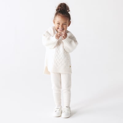 Mini girls beige cable knit jumper set | River Island