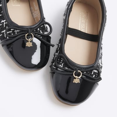 Mini girls black boucle ballet shoes | River Island