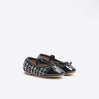 Mini girls black boucle ballet shoes | River Island