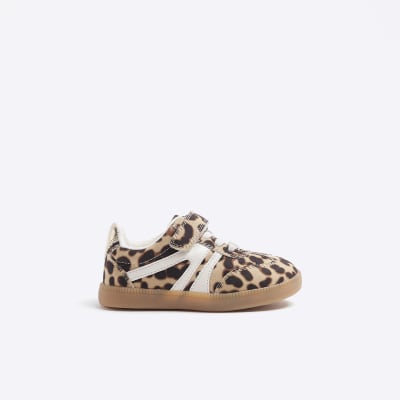 Mini girls brown leopard print trainers | River Island