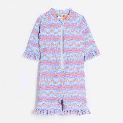 Mini girls coral sun safe rash swim suit | River Island