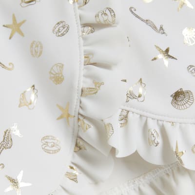 Mini girls cream shell wrap swim skirt | River Island