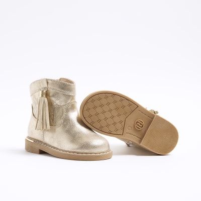 Mini girls gold tassel western boots | River Island