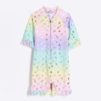 Mini girls ombre swim sun safe rash suit | River Island