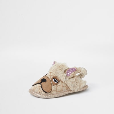 Mini girls velvet frenchie slippers | River Island