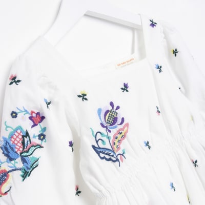 Mini girls White Embroidered Smock dress | River Island