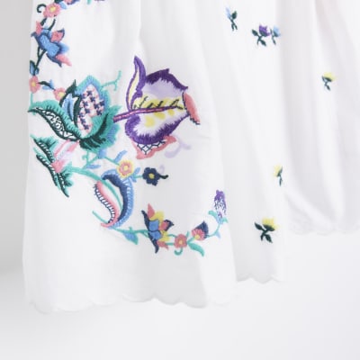 Mini girls White Embroidered Smock dress | River Island