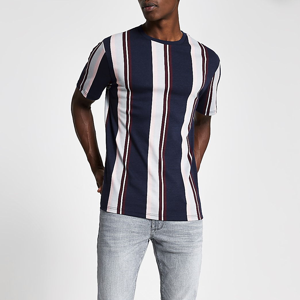 Navy stripe short sleeve T-shirt | River Island Navy stripe short sleeve T-shirt | River Island
