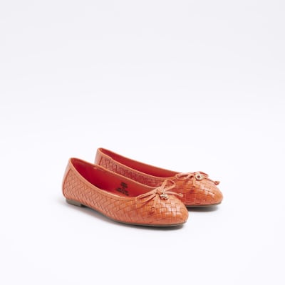 Orange weave bow ballet pumps | River Island
