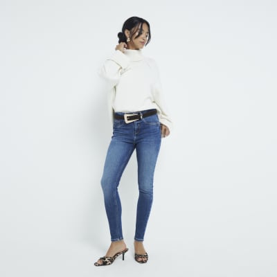 Petite Blue Bum Sculpt Molly Skinny Jeans | River Island
