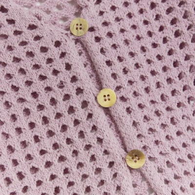 Pink crochet crop cardigan | River Island