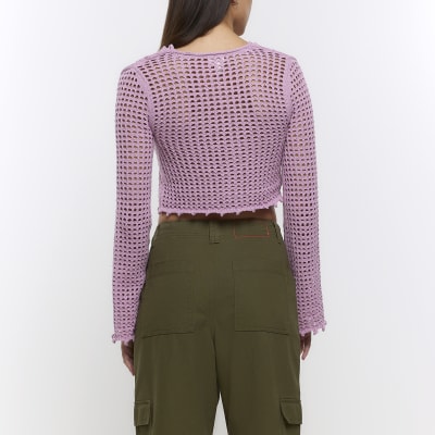 Pink crochet crop cardigan | River Island