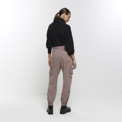 Pink embroidered belted cargo trousers | River Island