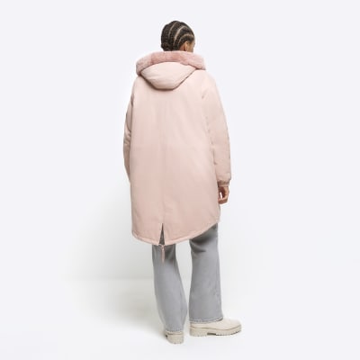 Pink faux fur lining parka coat | River Island