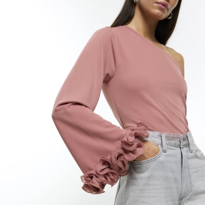 Pink one shoulder top | River Island