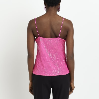 Pink Sequin Cami Top River Island