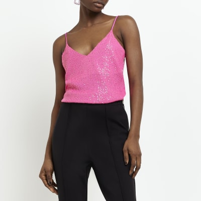 Pink Sequin Cami Top River Island
