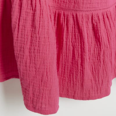 Pink textured smock mini dress | River Island