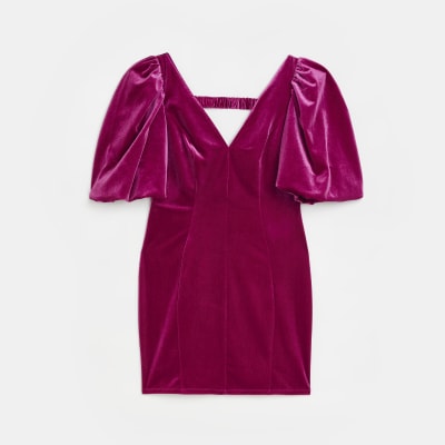 Pink Velvet Bodycon Mini Dress River Island