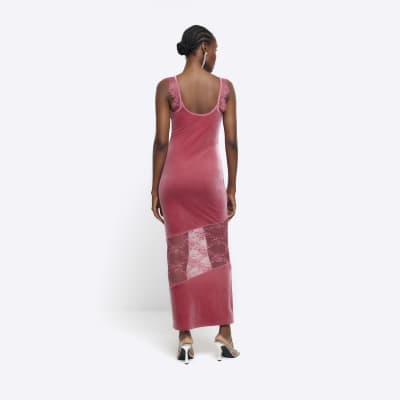 Pink Velvet Lace Slip Maxi Dress River Island