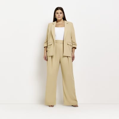 Plus Beige Ruched Sleeves Blazer River Island