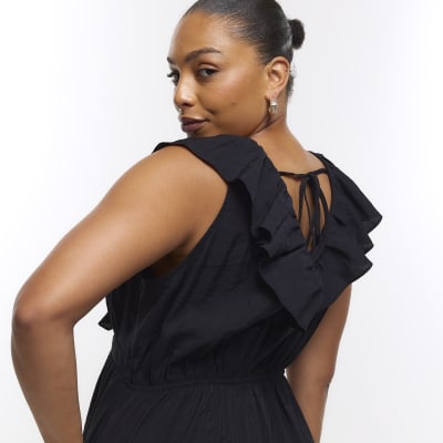 Plus Black Frill Sleeveless Maxi Dress River Island