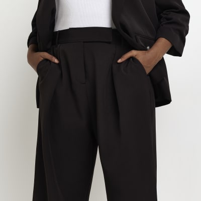 Plus black pleated wide leg trousers | River Island