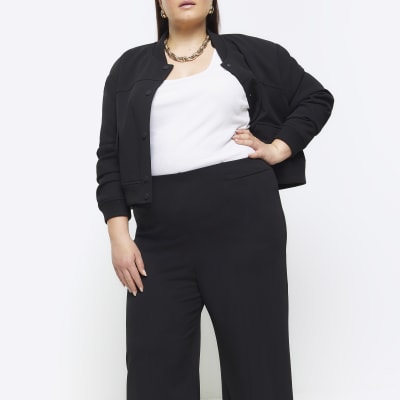 Plus black stitched wide leg trousers | River Island