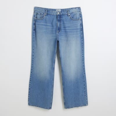Plus blue high waisted straight leg jeans | River Island