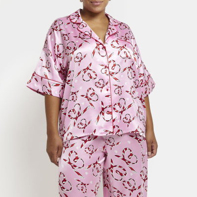 Plus pink satin pyjama top | River Island