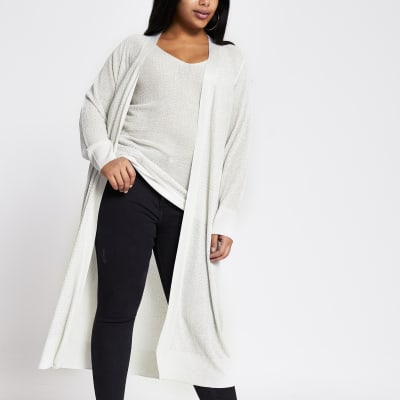 Plus silver diamante longline knit cardigan | River Island