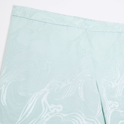 Plus turquoise satin flared trousers | River Island