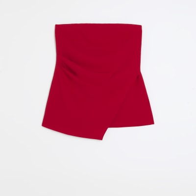 Red bandeau asymmetric top | River Island