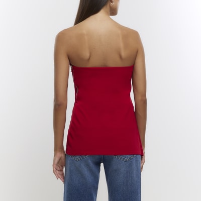 Red bandeau asymmetric top | River Island