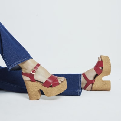 Red cross strap platform sandals | River Island