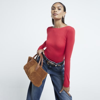 Red Open Back Long Sleeve Top | River Island