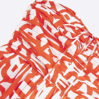 Red print bandeau midi dress | River Island