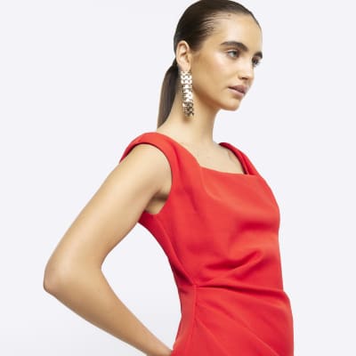Red Ruched Bodycon Mini Dress River Island