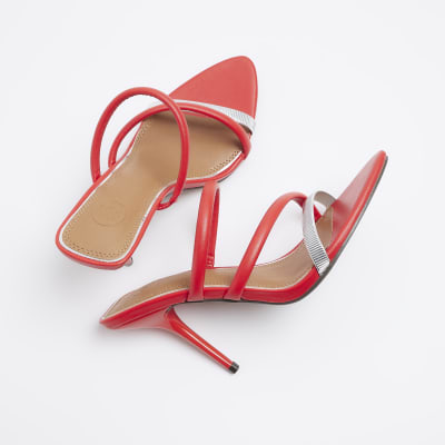 Red strappy heeled sandals | River Island
