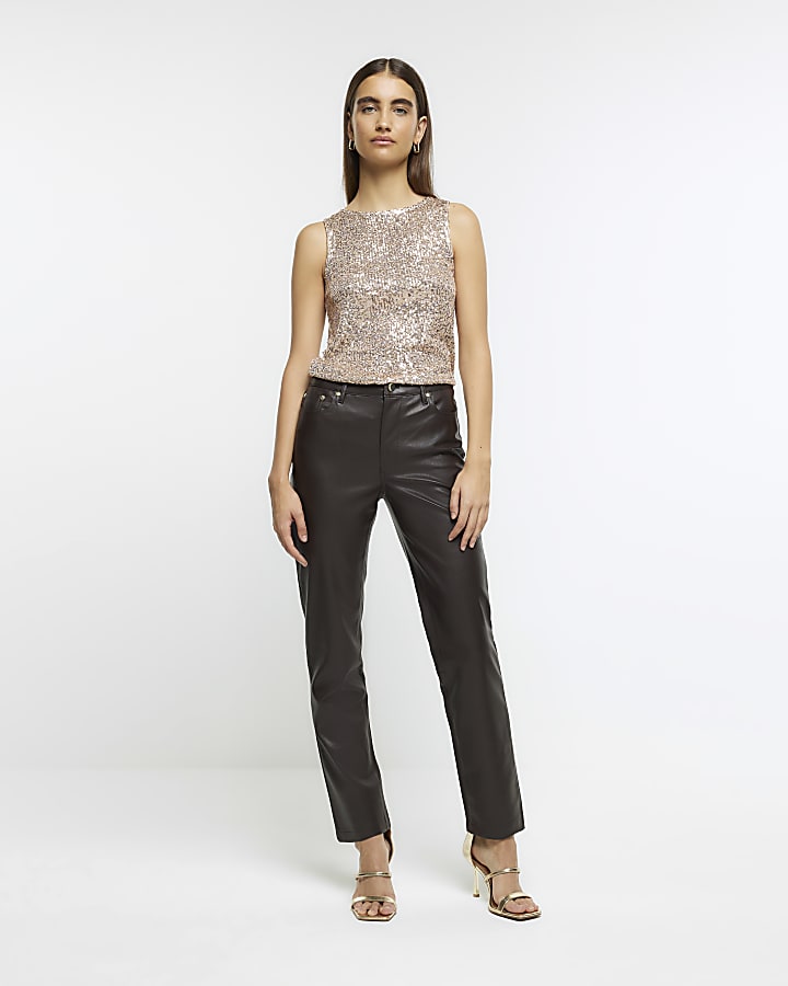 Rose gold sequin tank top | River Island Rose gold sequin tank top | River Island