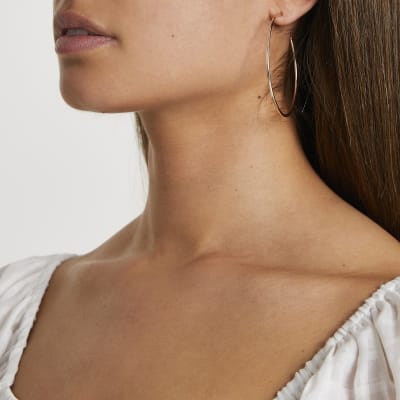 Rose gold thin hoop earrings | River Island