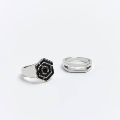 Silver colour hexagon ring multipack | River Island