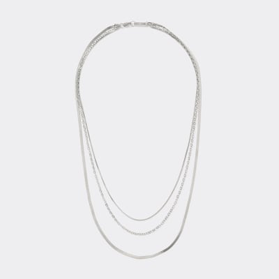 Silver colour layered chain necklace | River Island