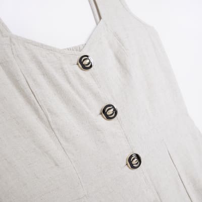 Stone button mini dress with linen | River Island