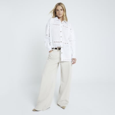 White Long Sleeve Lace Shirt | River Island