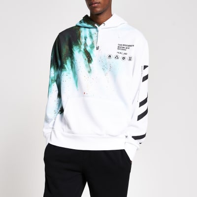 White Long Sleeve Tie Dye Print Hoodie River Island
