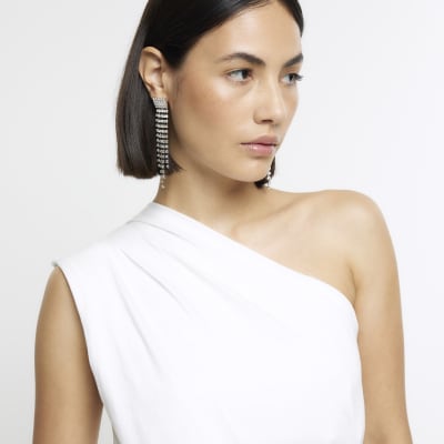 White pleated one shoulder top | River Island